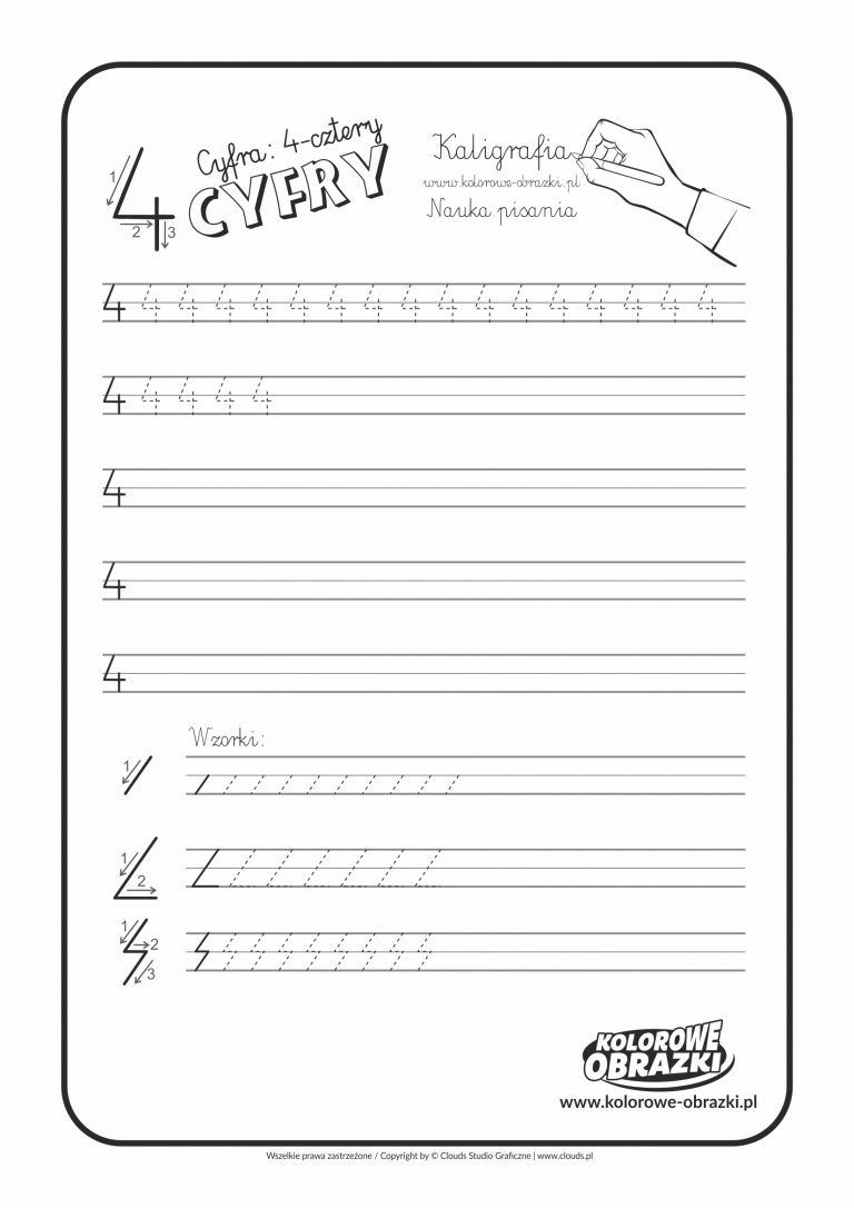 Kolorowanki dla dzieci Cyfra 4 - Kaligrafia - Kolorowanki dla dzieci ...